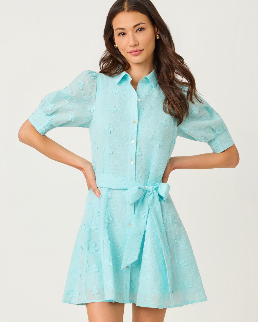 Larkyn Shirtdress Day Dream Blue Monarch Embroidered Cotton Swiss Dot ...